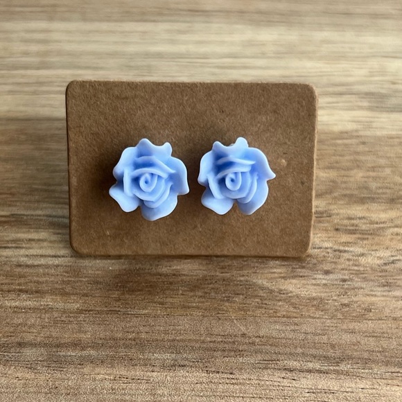 Jewelry | 55 Powder Blue Rose Studs | Poshmark